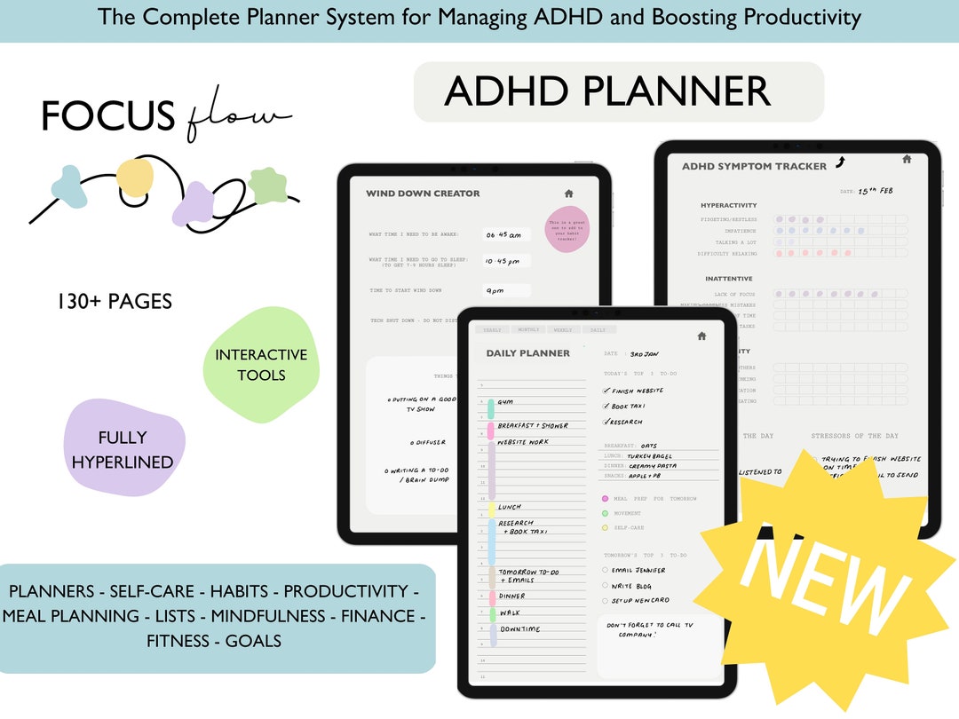 ADHD Digital Planner | Focus Flow: the Complete Planner System for ...