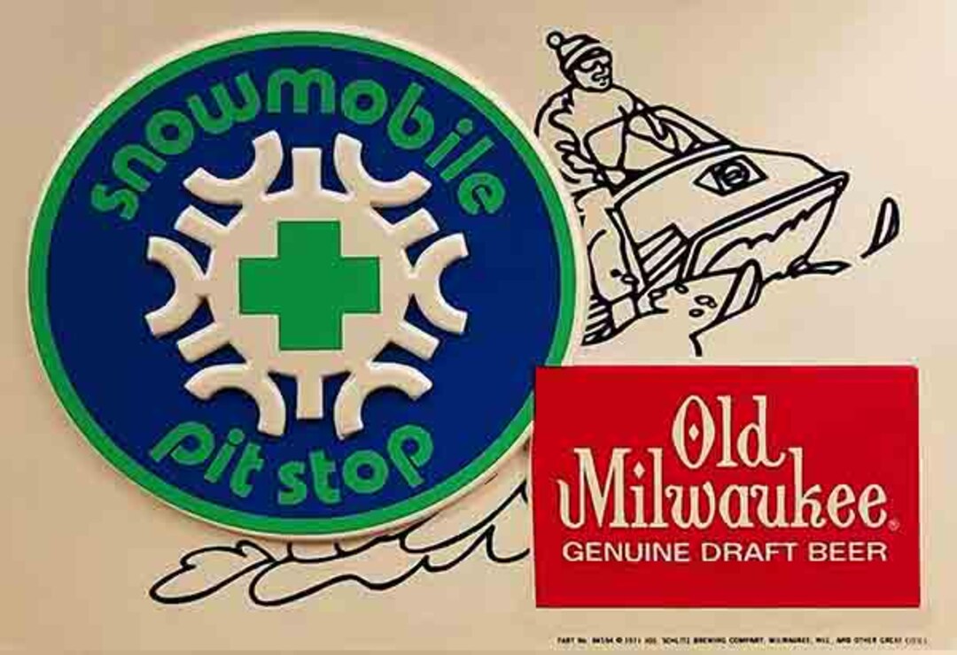 Old Milwaukee Beer Snowmobile Sign Schlitz Pit Stop Man Cave Bar Sign ...