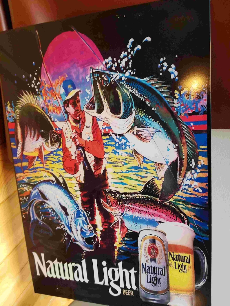 Natural Light Beer Sign Bass Trout Fishing Bar Sign on Metal 24in - Etsy