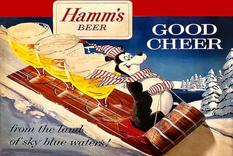 Fantasy Hamms Beer Rare Large Bar Sign Bears Fishing Lake Cabin Man ...