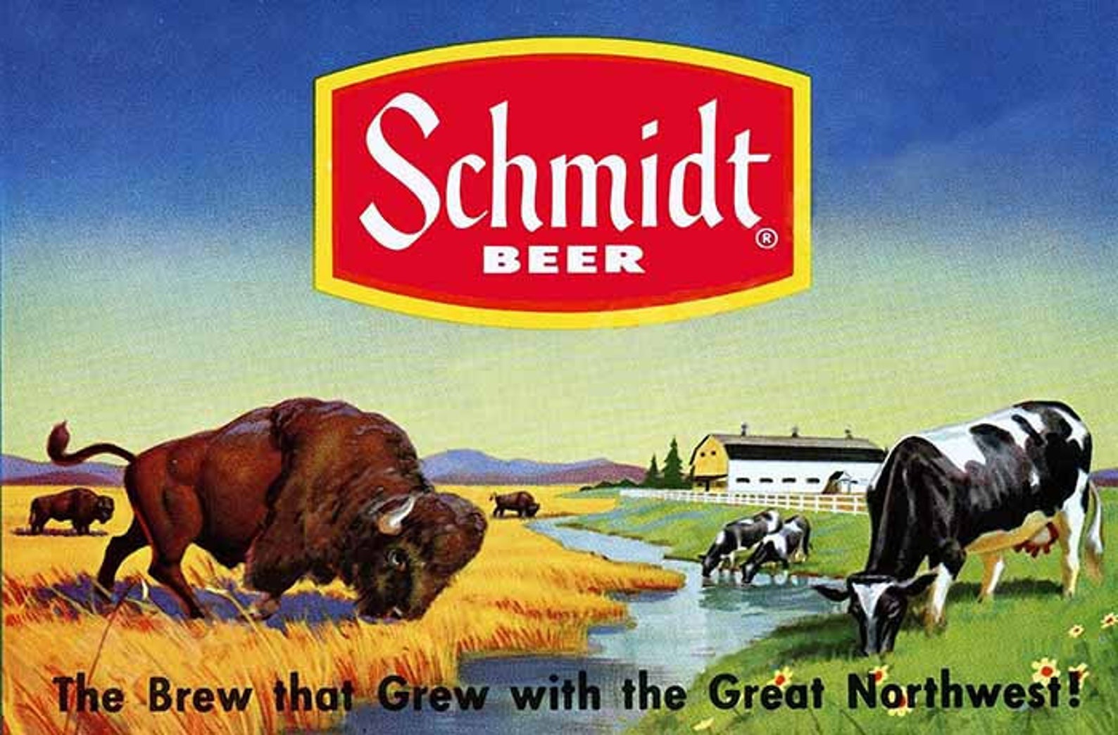 Schmidt Beer Sign Large 24in Bull Cows Green Grass Ducks Hunter ...