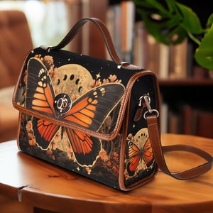 Butterfly Cottagecore Canvas Satchel Bag, Cottagecore Purse for Women ...