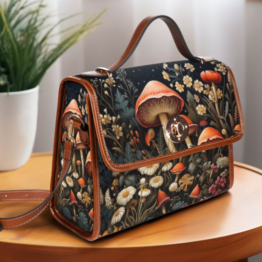 Vintage Mushroom Cottagecore Canvas Satchel Bag, Cottagecore Purse for ...