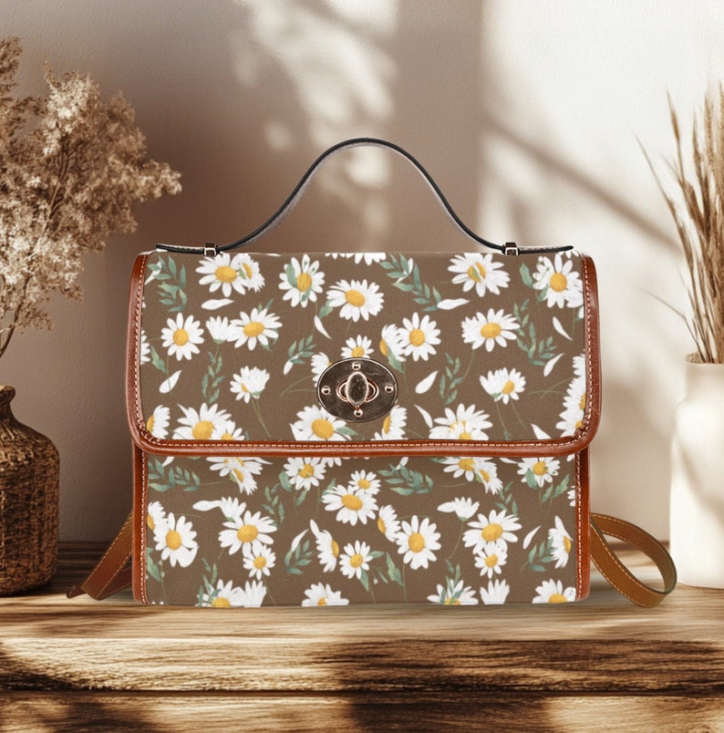 Cottagecore Daisy Bag, Cute Canvas Satchel, Vegan Leather Strap ...