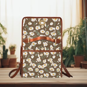 Cottagecore Daisy Bag, Cute Canvas Satchel, Vegan Leather Strap ...