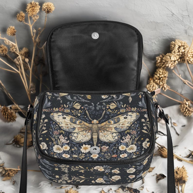 Cottagecore Moth Saddle Bag | Floral Boho Handbag | Organized Witchy ...