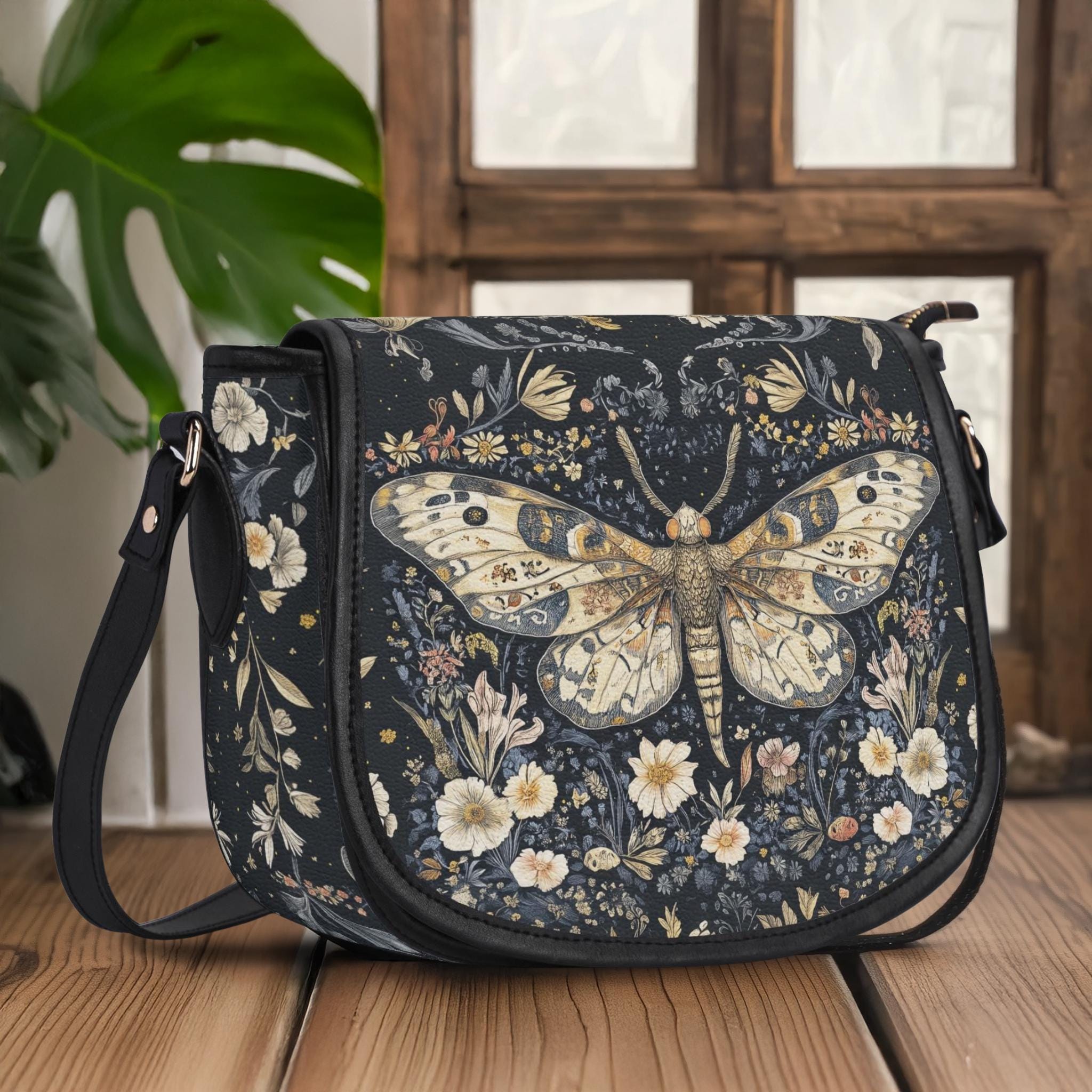 Cottagecore Moth Saddle Bag | Floral Boho Handbag | Organized Witchy ...