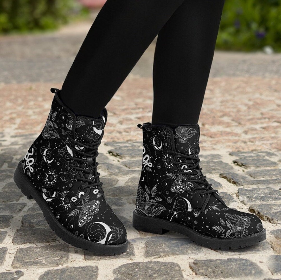 Moth Moon Boots, Galaxy Boots, Celestial Boots Casual Vegan Leather ...