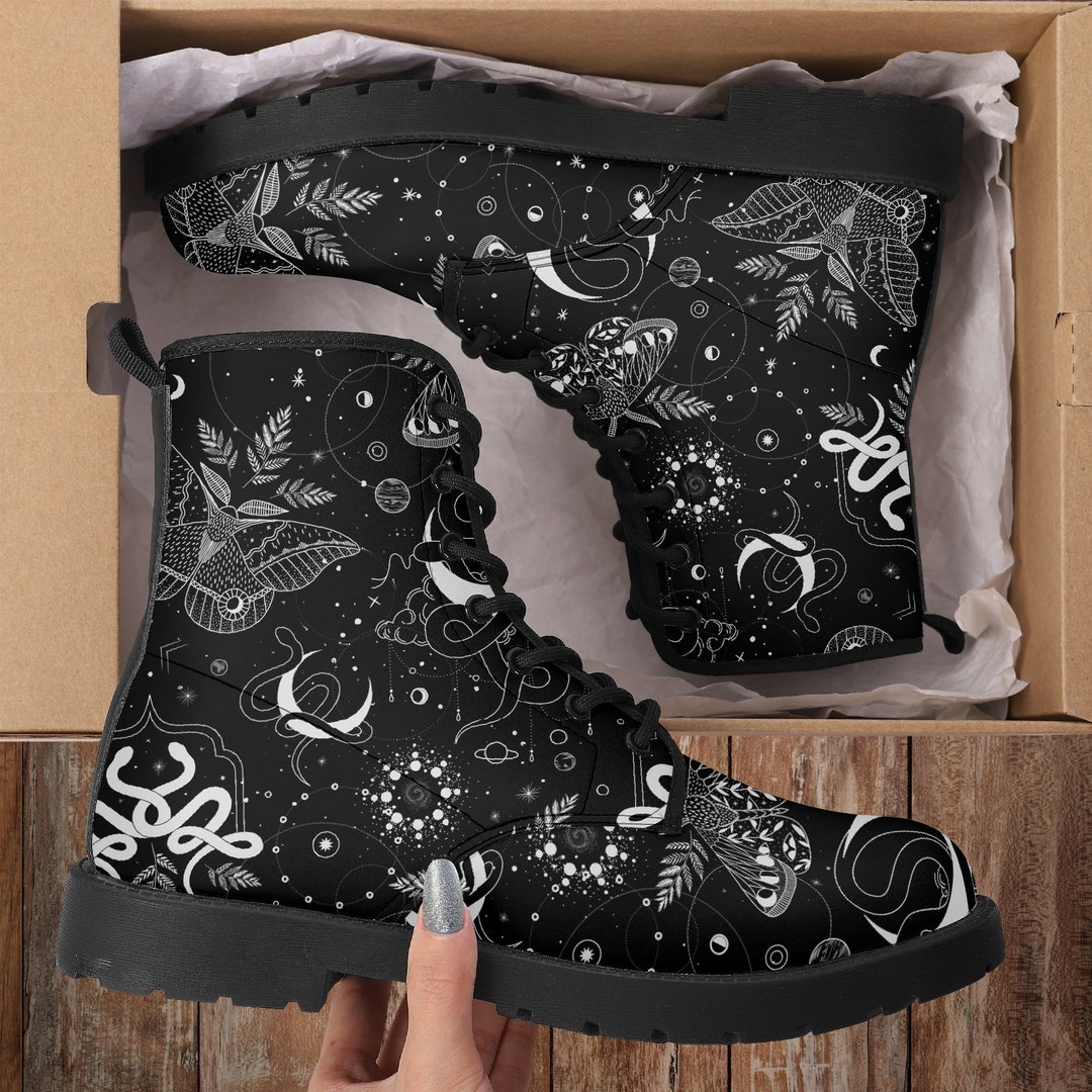Moth Moon Boots, Galaxy Boots, Celestial Boots Casual Vegan Leather ...