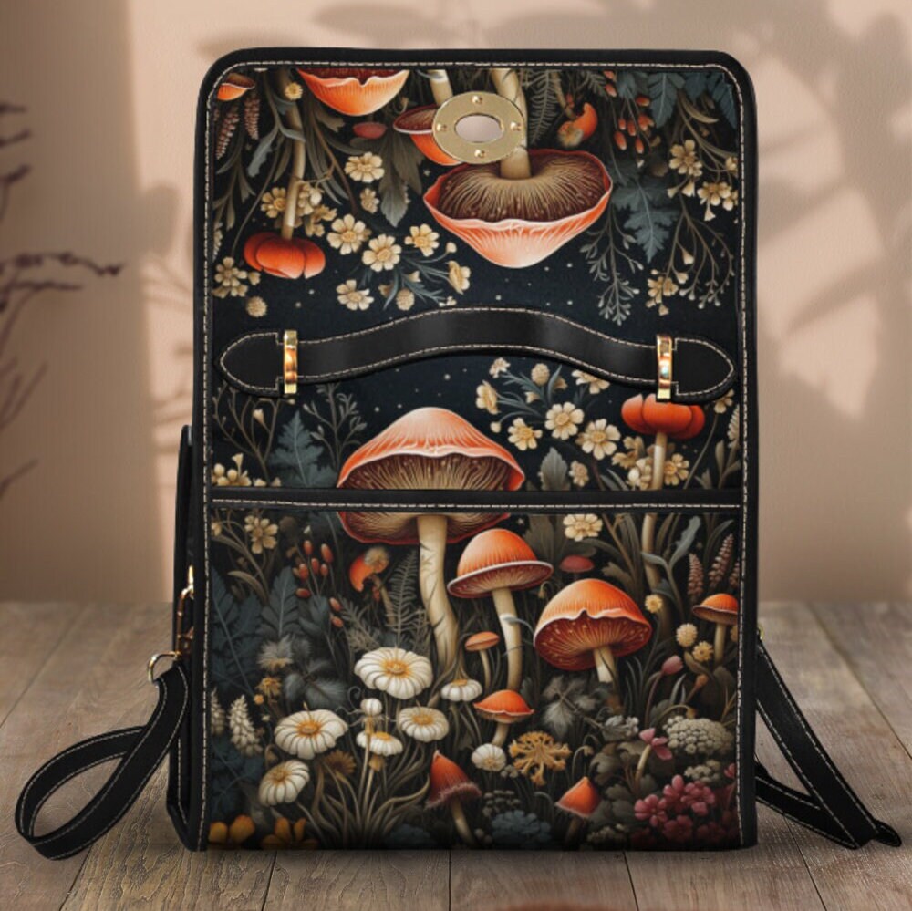 Vintage Mushroom Cottagecore Canvas Satchel Bag, Cottagecore Purse for ...