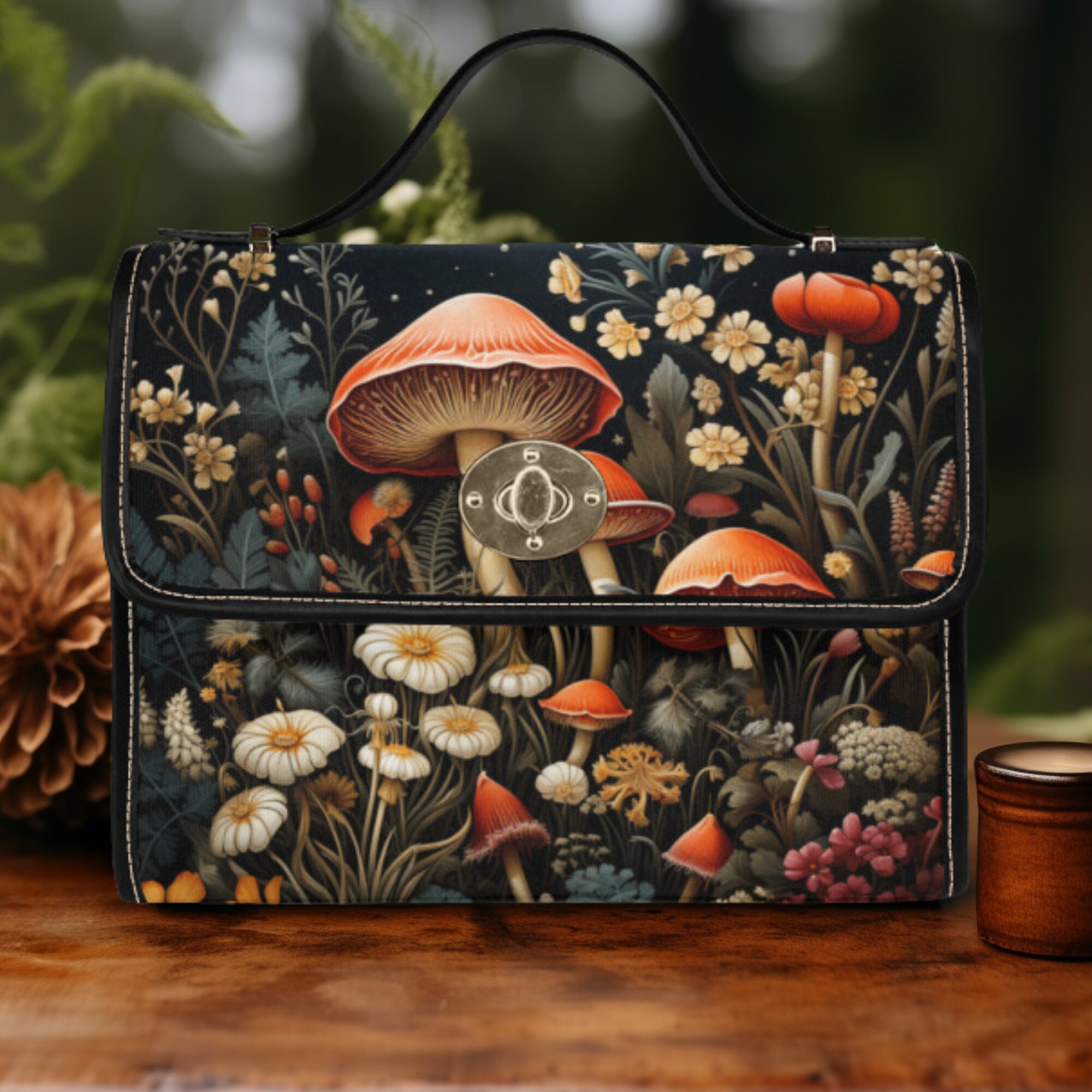 Vintage Mushroom Cottagecore Canvas Satchel Bag, Cottagecore Purse for ...
