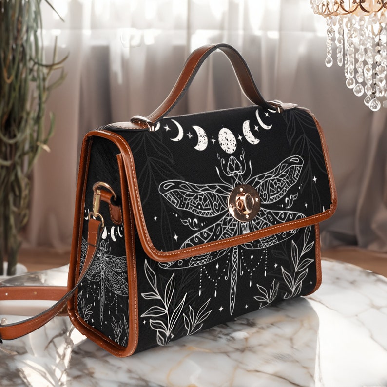 Witchcore Satchel Bag, Moon Vegan Leather Handbag, Dragonfly Crossbody ...