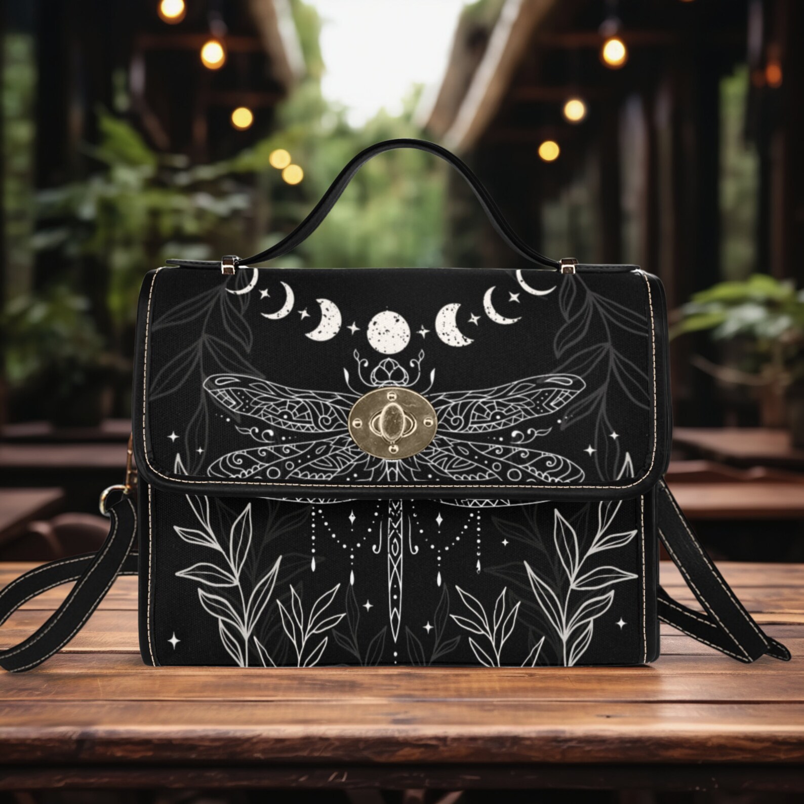 Witchcore Satchel Bag, Moon Vegan Leather Handbag, Dragonfly Crossbody ...