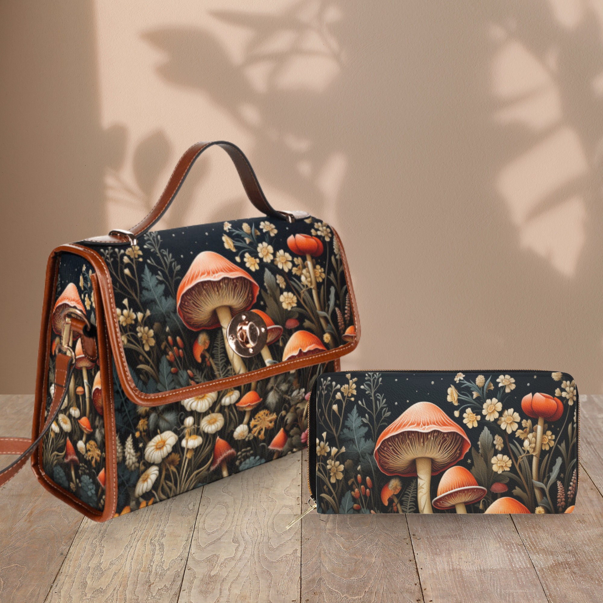 Vintage Mushroom Cottagecore Canvas Satchel Bag, Cottagecore Purse for ...