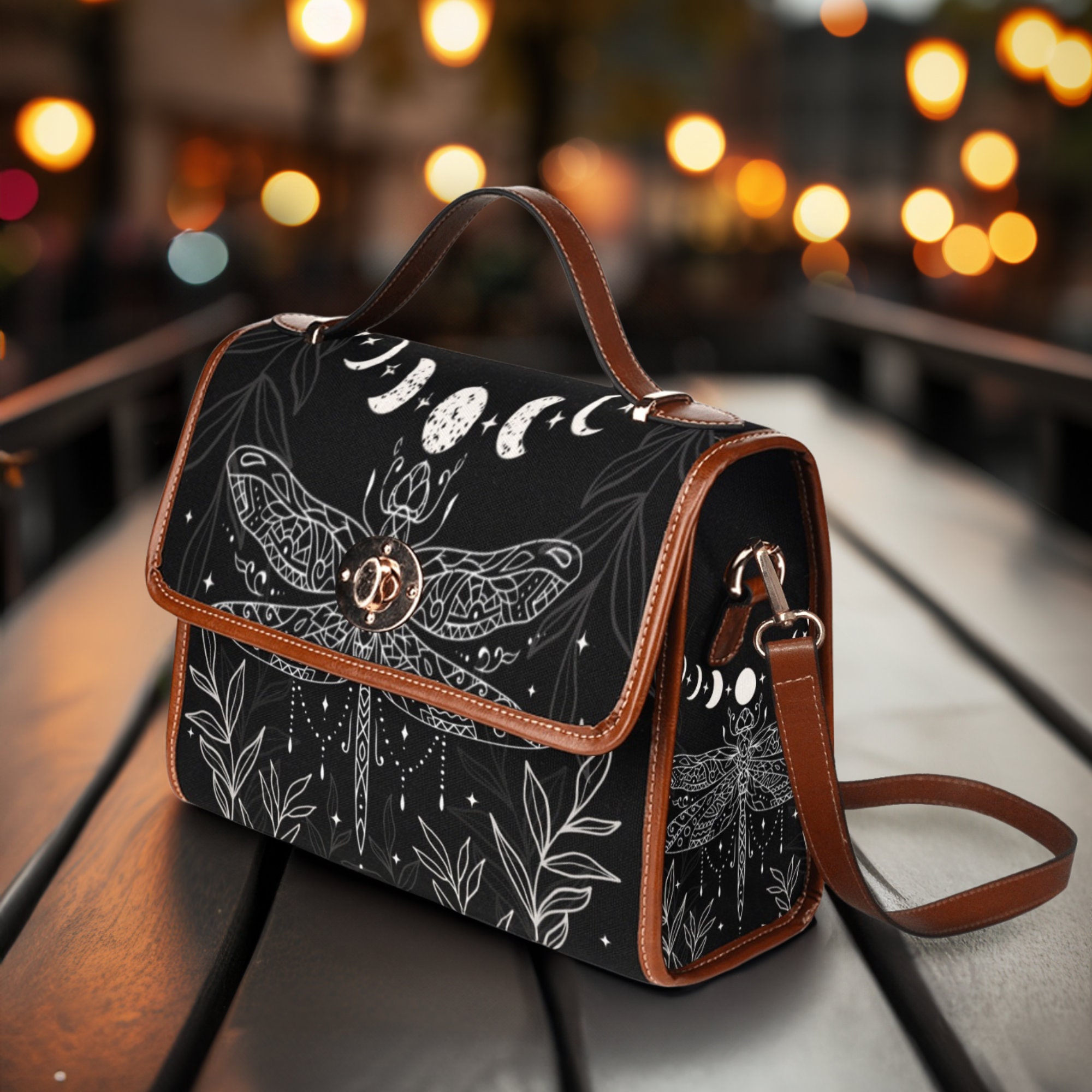 Witchcore Satchel Bag, Moon Vegan Leather Handbag, Dragonfly Crossbody ...