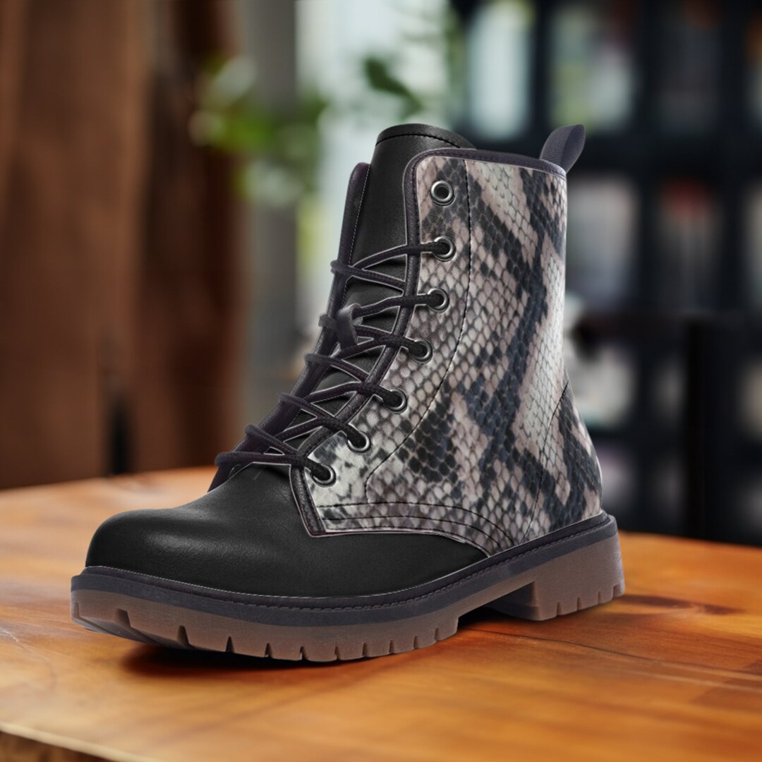Snake Skin Boots, Casual Leather Lightweight Boots, Animal Print Design ...