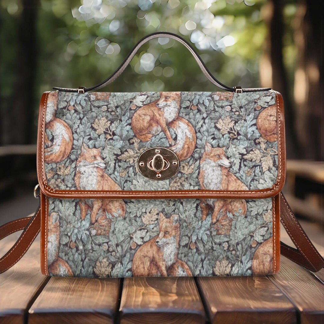 Vintage Fox in the Forest Canvas Satchel Bag, Cottagecore Crossbody ...
