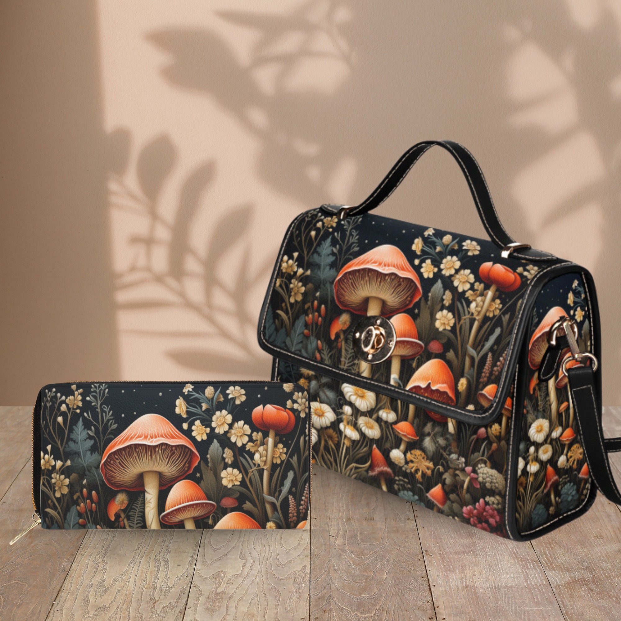 Vintage Mushroom Cottagecore Canvas Satchel Bag, Cottagecore Purse for ...