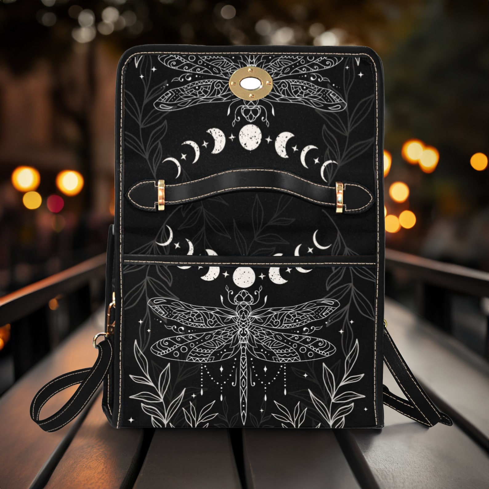 Witchcore Satchel Bag, Moon Vegan Leather Handbag, Dragonfly Crossbody ...