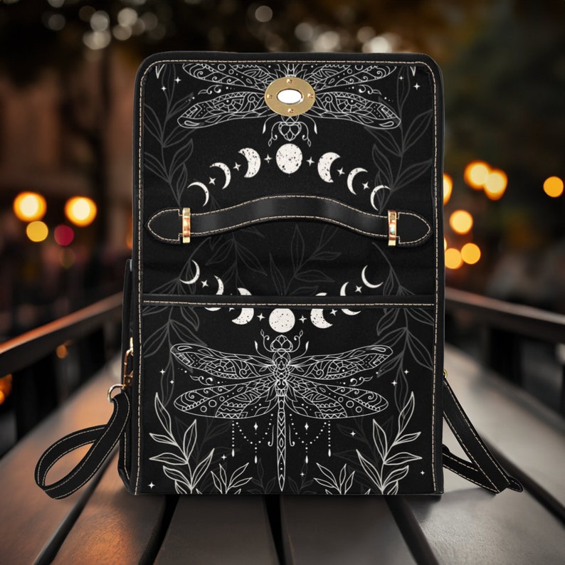 Witchcore Satchel Bag, Moon Vegan Leather Handbag, Dragonfly Crossbody ...