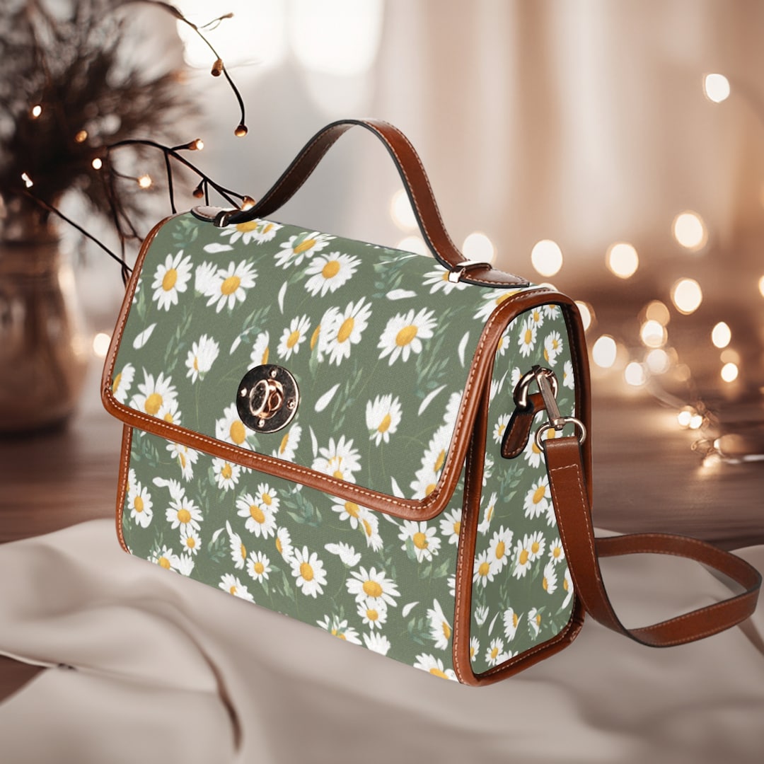 Cottagecore Daisy Bag, Cute Canvas Satchel, Vegan Leather Strap ...