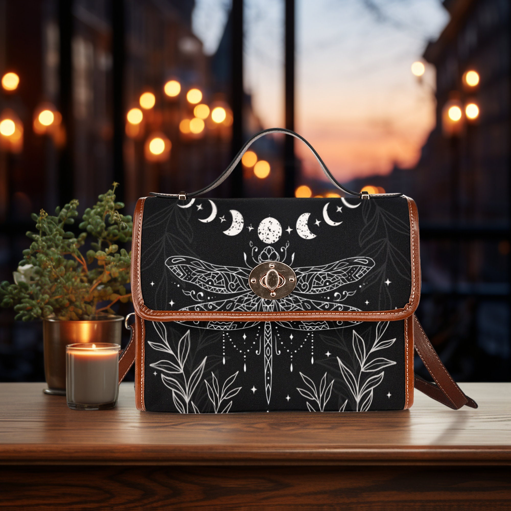 Witchcore Satchel Bag, Moon Vegan Leather Handbag, Dragonfly Crossbody ...