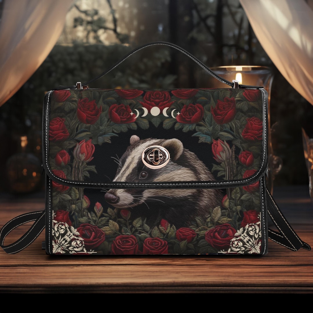 Faux Embroidery Badger, Witchcore Satchel Bag, Moon Vegan Leather ...