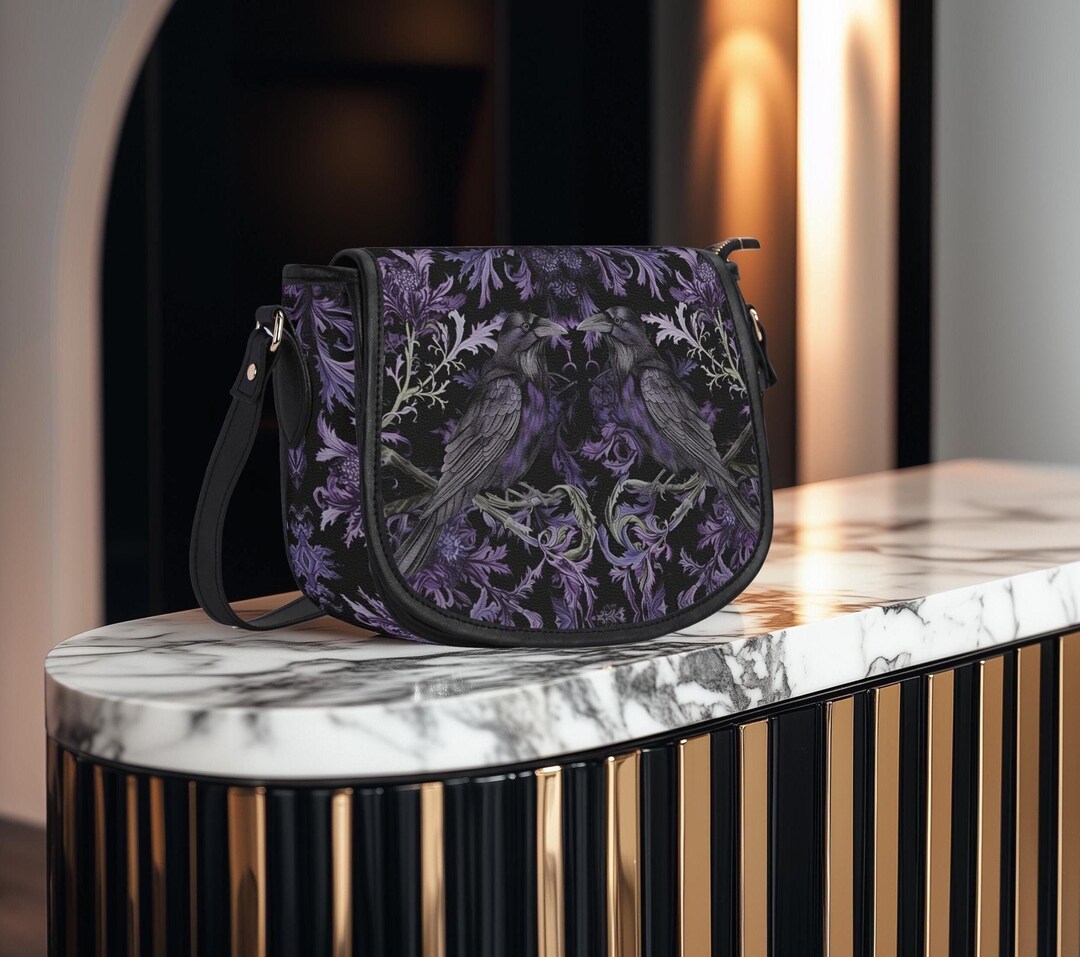Cottagecore Raven Cross Body Bag, Boho Black Vegan Leather Bag, Goth ...