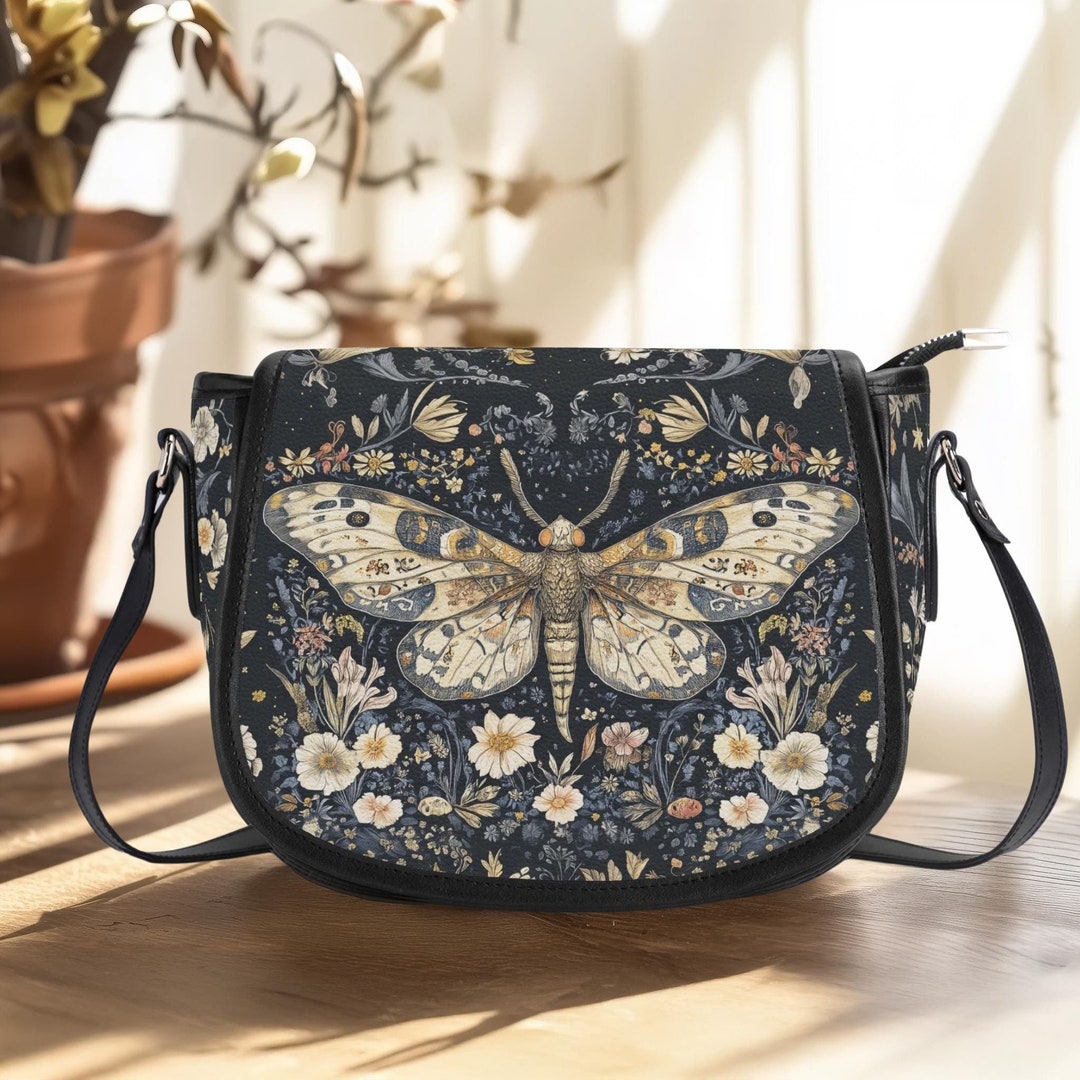 Cottagecore Moth Saddle Bag Floral Boho Handbag Organized Witchy Purse ...