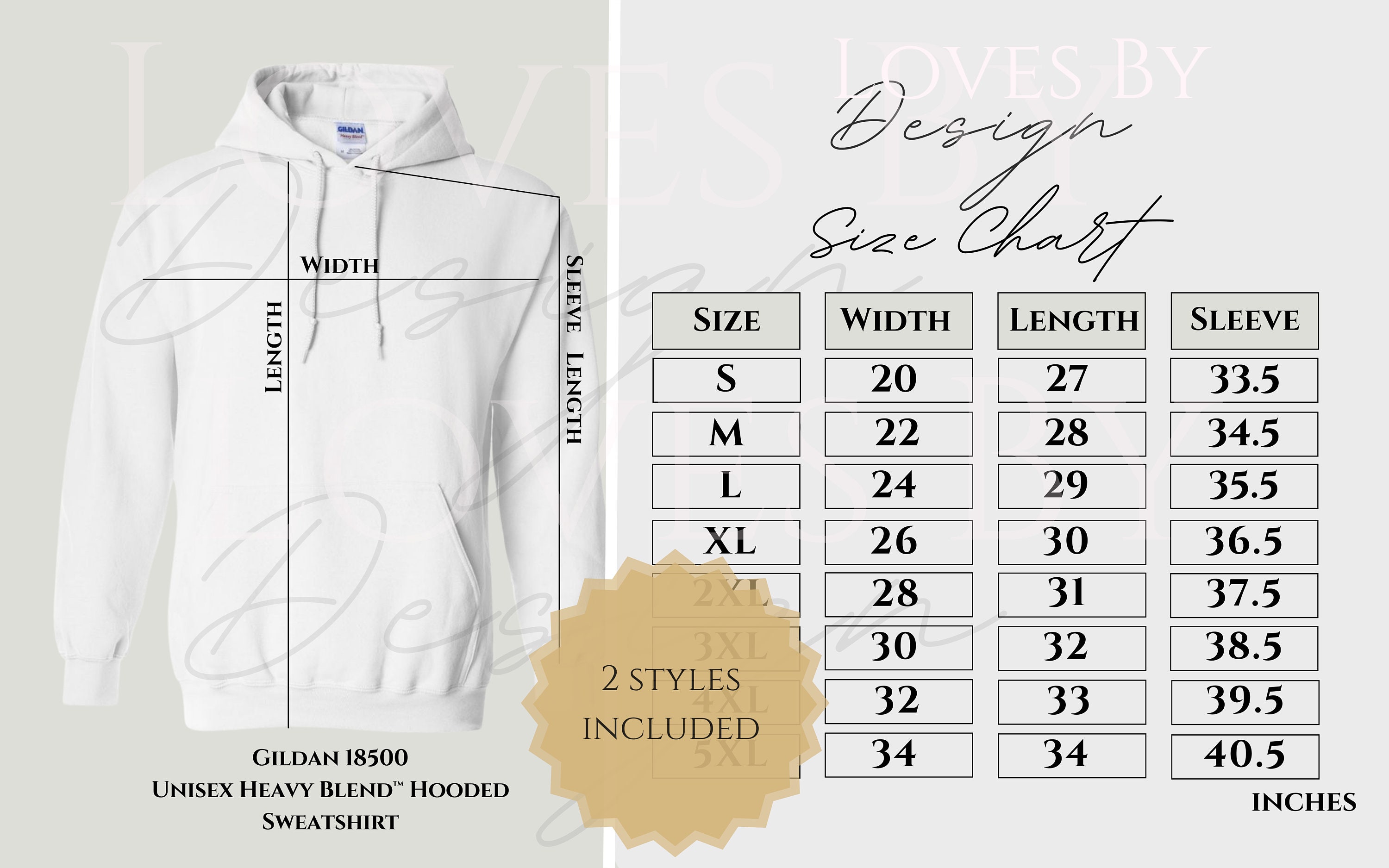 Gildan 18500 Size Chart, Gildan 18500 Bundle, Unisex Size Chart, Hoodie ...