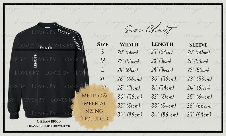 Gildan 18000 Size Chart, Color Chart, Editable Gildan Color Guide ...
