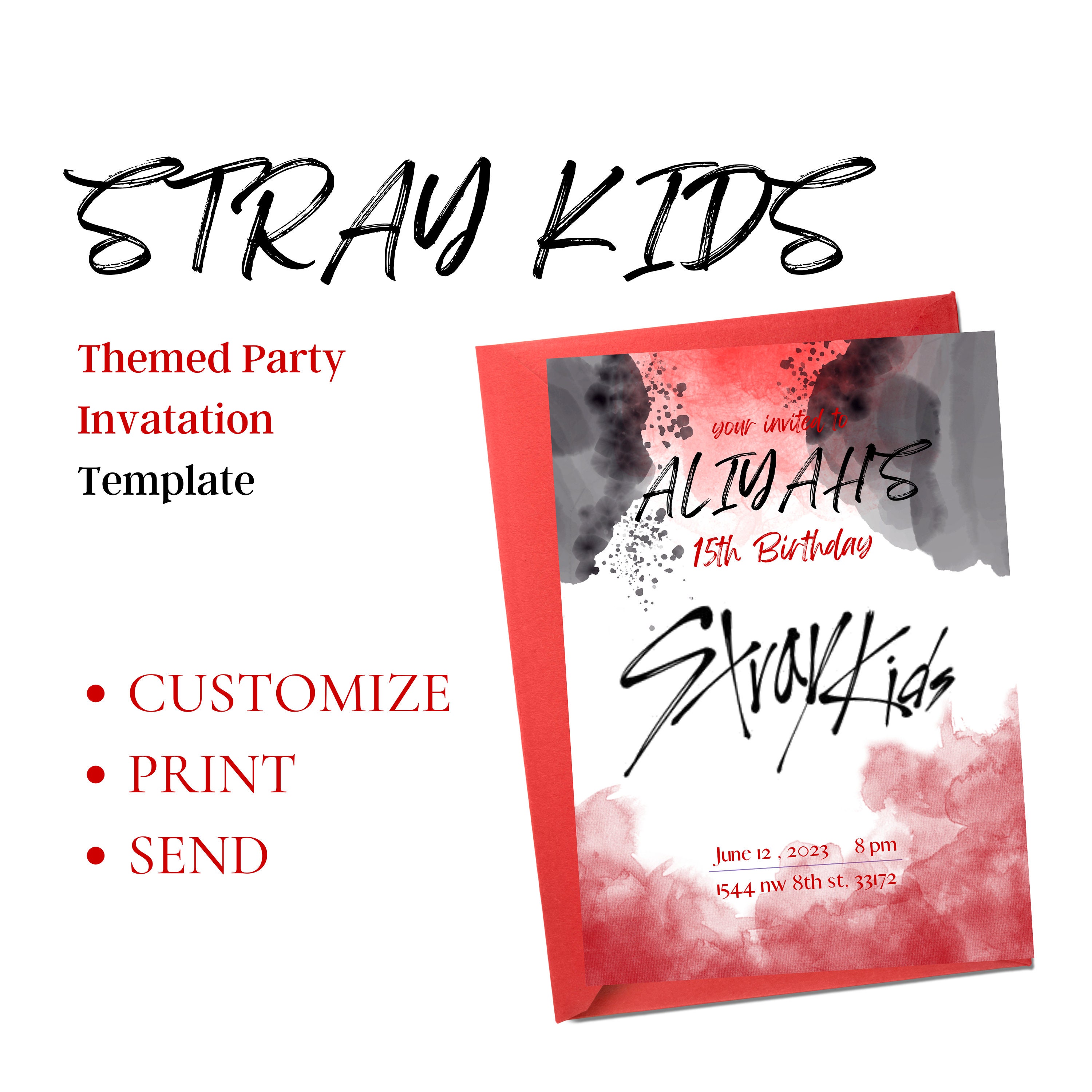 Stray Kids Themed Birthday Invitation , Canva Template , Stray Kids ...