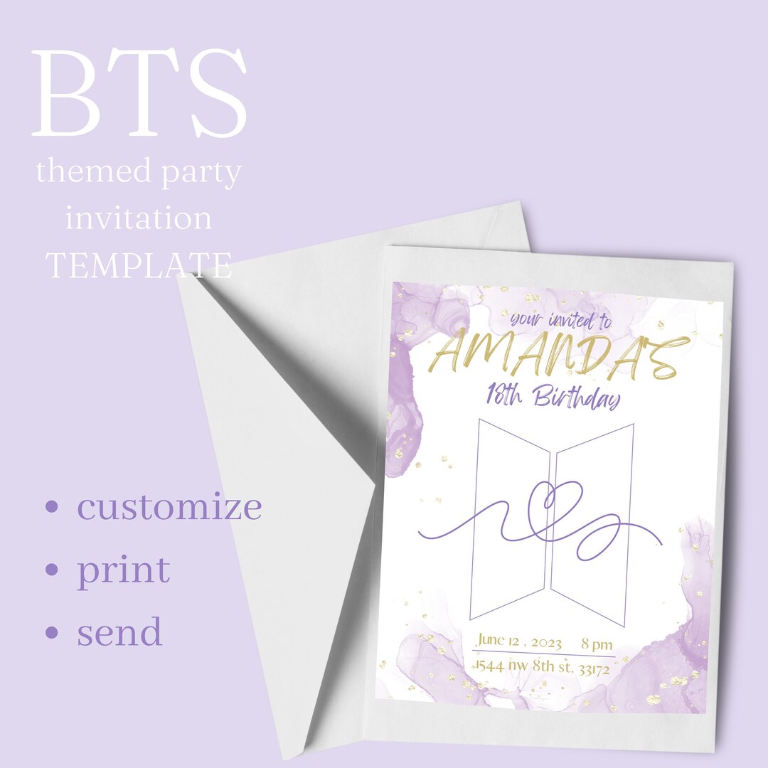 BTS Themed Party Invitation , Canva Templete, Bts Minimalistic - Etsy