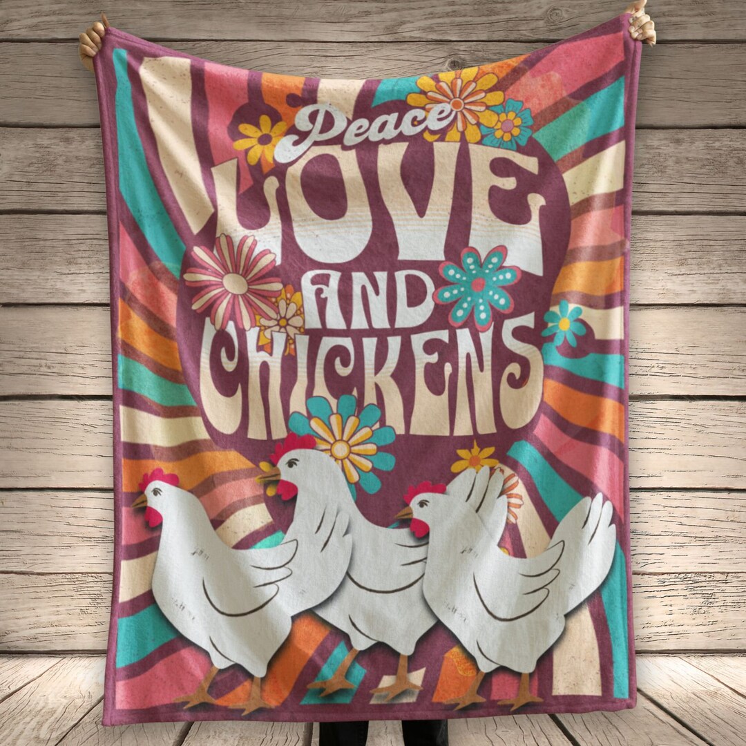 Retro Chicken Blanket - Peace Love Chickens - Velveteen Plush - Super ...