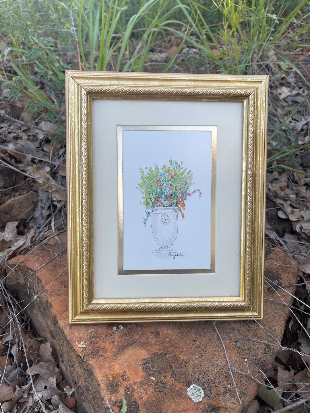Vintage Framed Flower Art, Flower Vase, Antique Frame Print, Antique ...