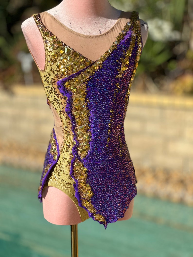 Purple and Gold Rhythmic Gymnastics Leotard for Competition and ...
