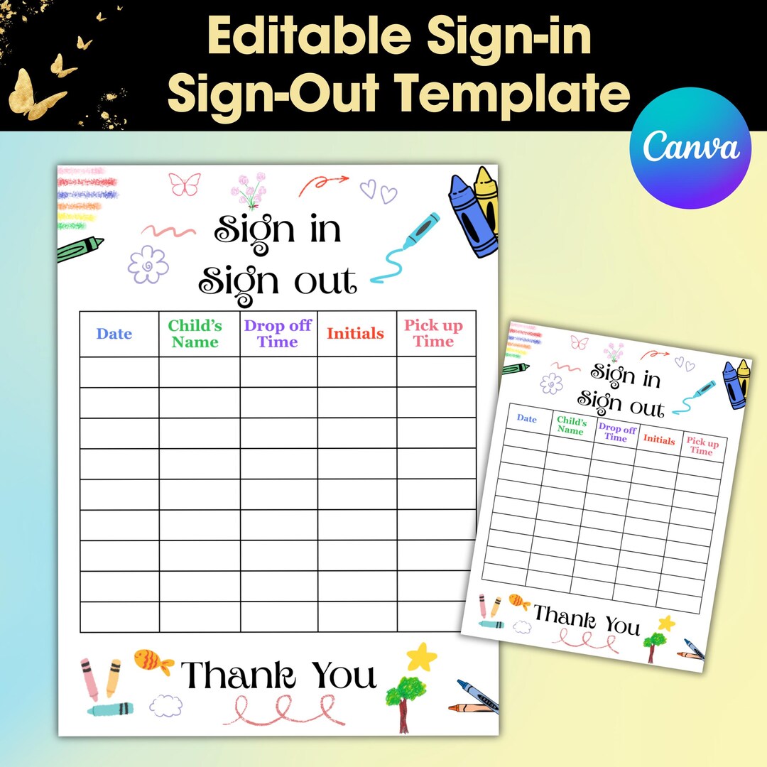 Crayons Sign in / Sign Out Sheet | Daycare Printable Form | Preschool ...