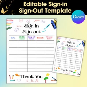 Crayons Sign in / Sign Out Sheet | Daycare Printable Form | Preschool ...