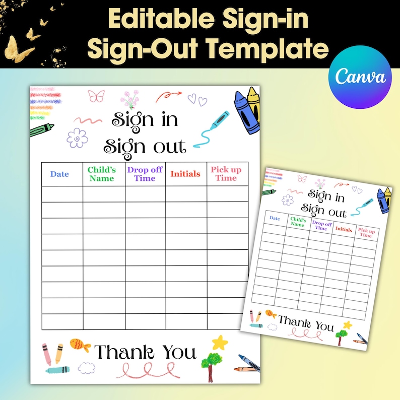 Crayons Sign in / Sign Out Sheet | Daycare Printable Form | Preschool ...
