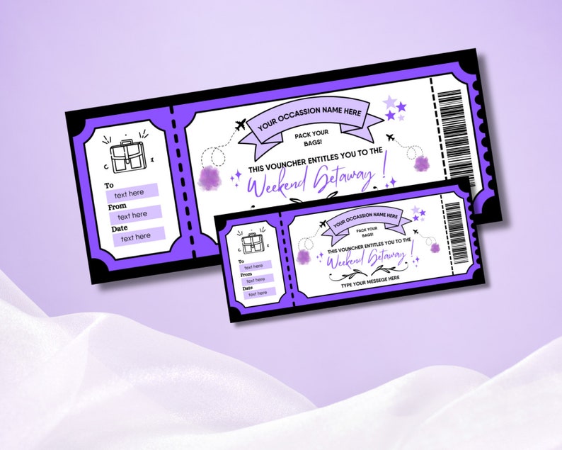 Weekend Away Voucher Template, Printable Gift Certificate, Birthday ...