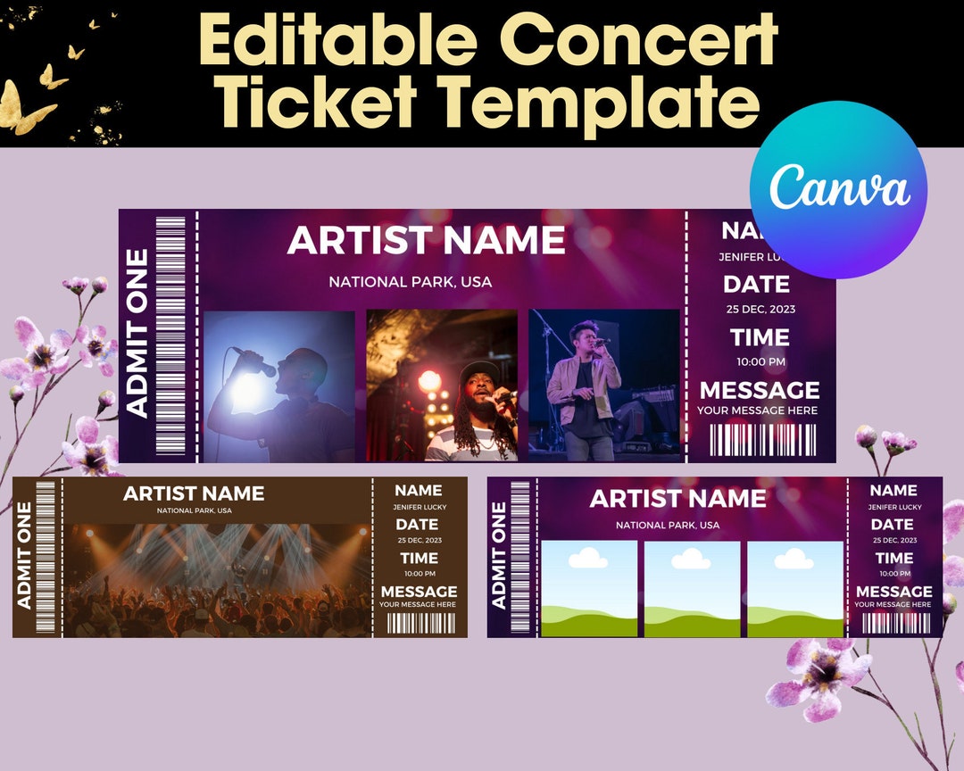 Concert Ticket Template | Editable Music Event Pass | Printable Concert ...