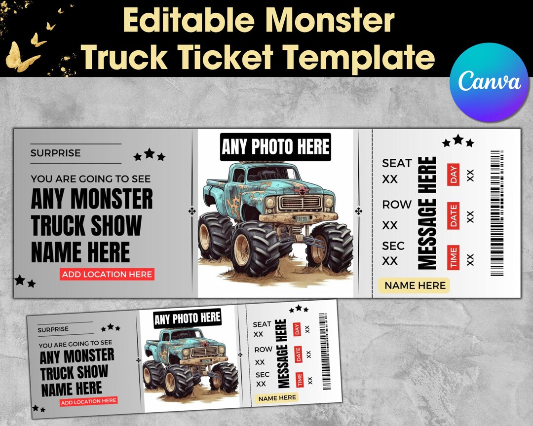 Monster Truck Birthday Ticket Template, VIP Pass (digital Download) - Etsy