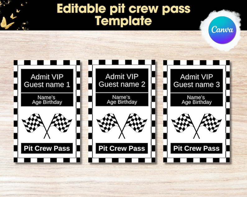Pit Crew Pass Template, Editable Racing VIP Pass, Race Car Party Ticket ...