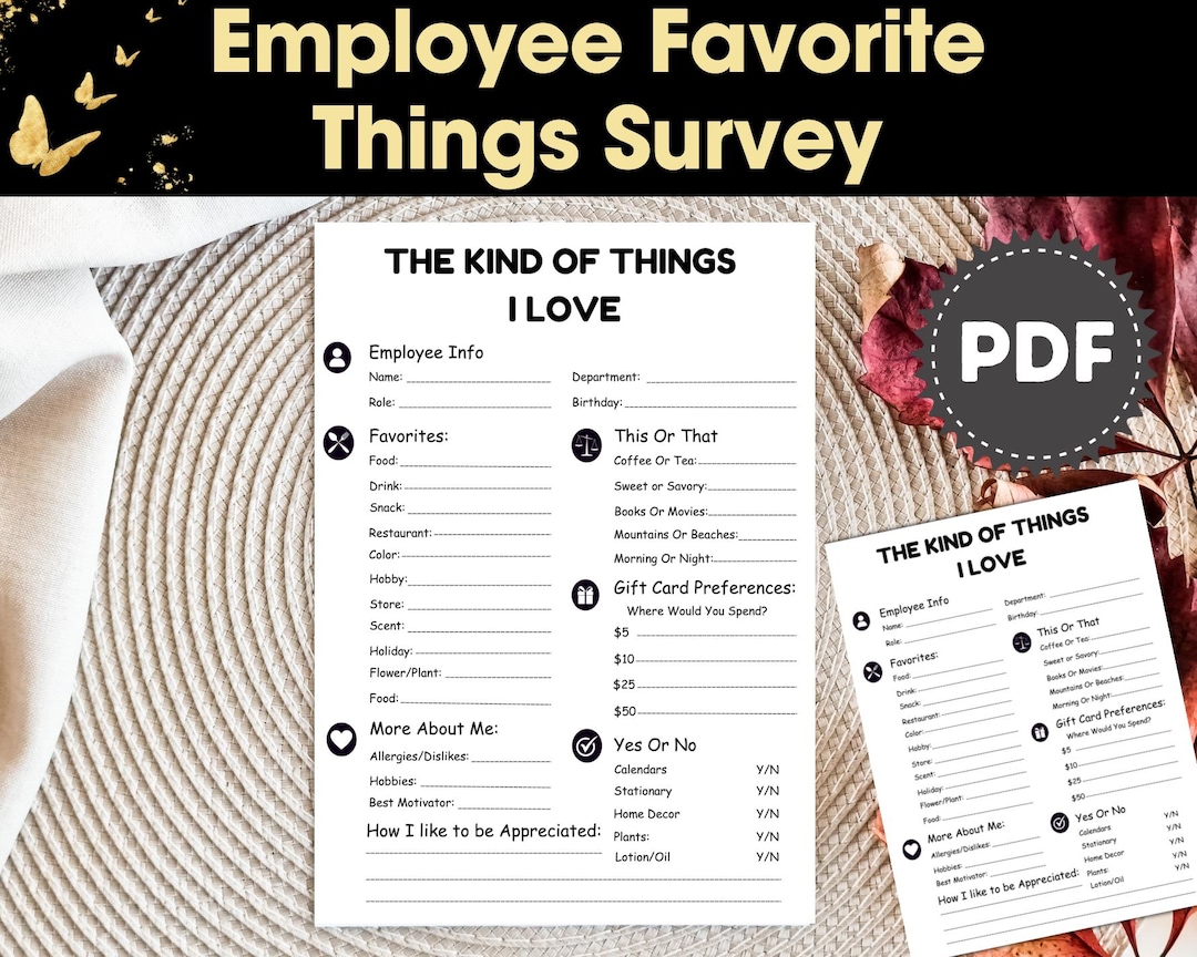 Employee Favorite Things Survey, Coworker Questionnaire (PDF) - Etsy