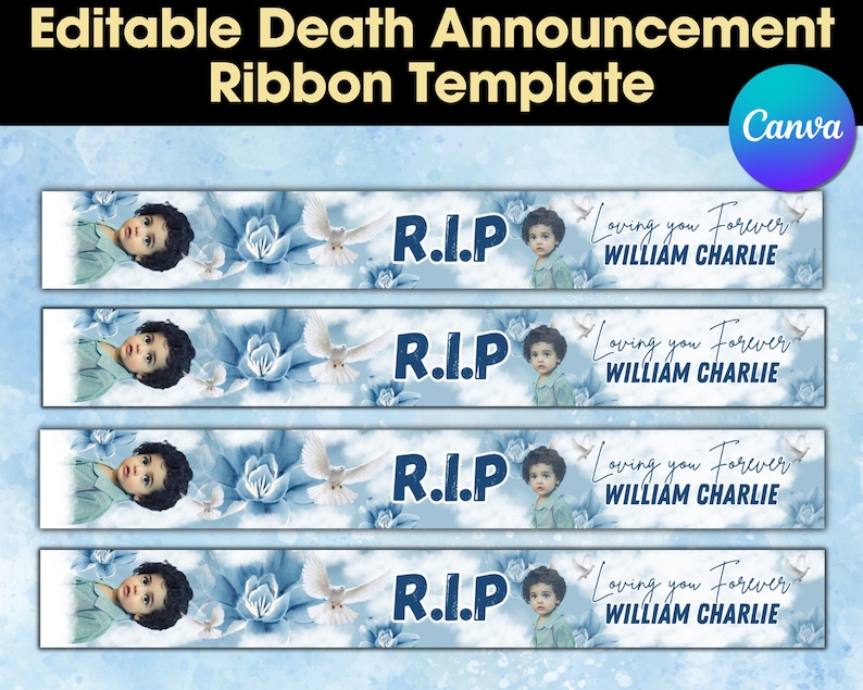 Blue Memorial Ribbon Template | Death Announcement Design (digital ...