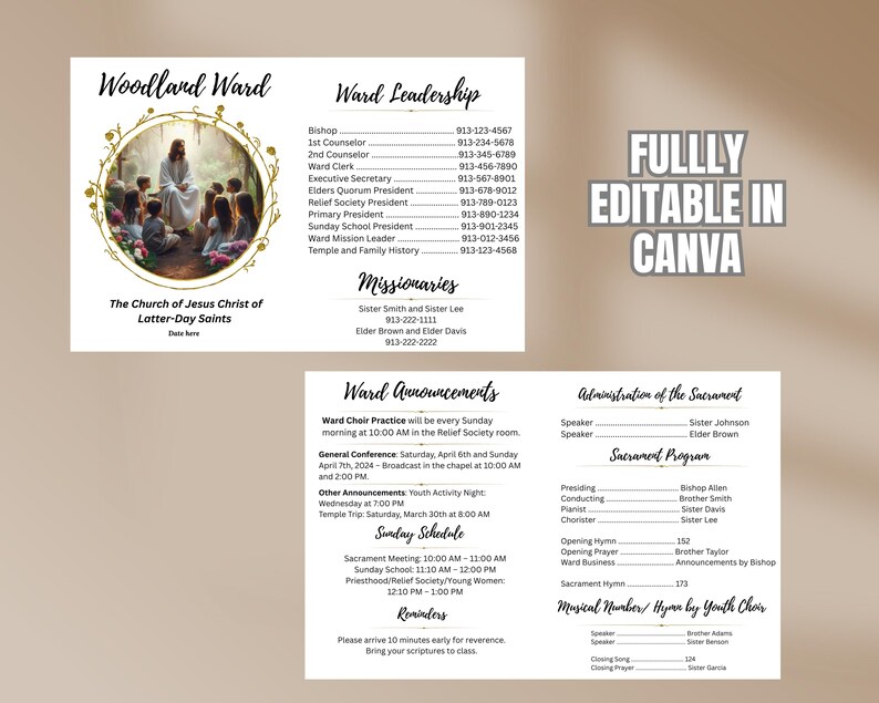 LDS Sacrament Program Template: Customizable Canva Design (digital ...