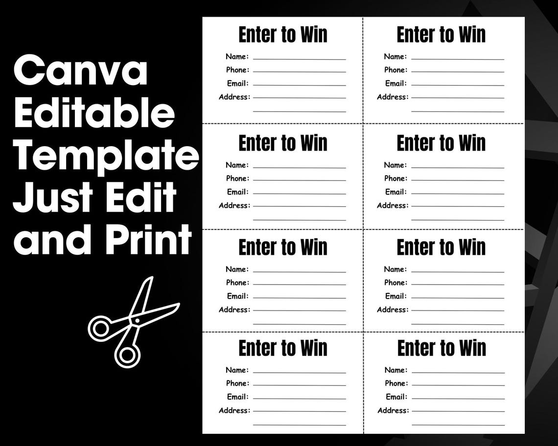 Printable Raffle Ticket Form, Editable Drawing Slips (digital Download ...