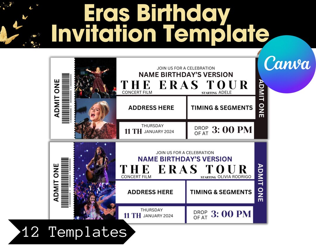 Eras Birthday Invitation, Eras Tour Movie Ticket Invite, Taylor Party ...