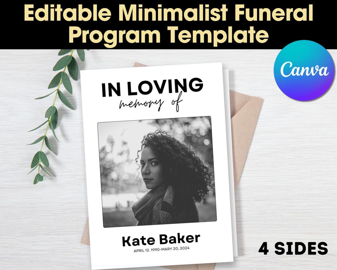 Minimalist Funeral Program Template, Simple Memorial Service (digital ...