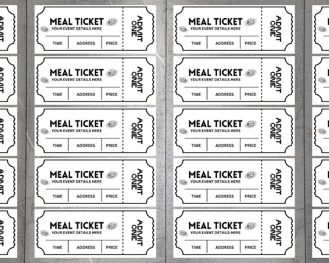 Editable Food Event Ticket, Food Ticket Printables, Editable Meal ...